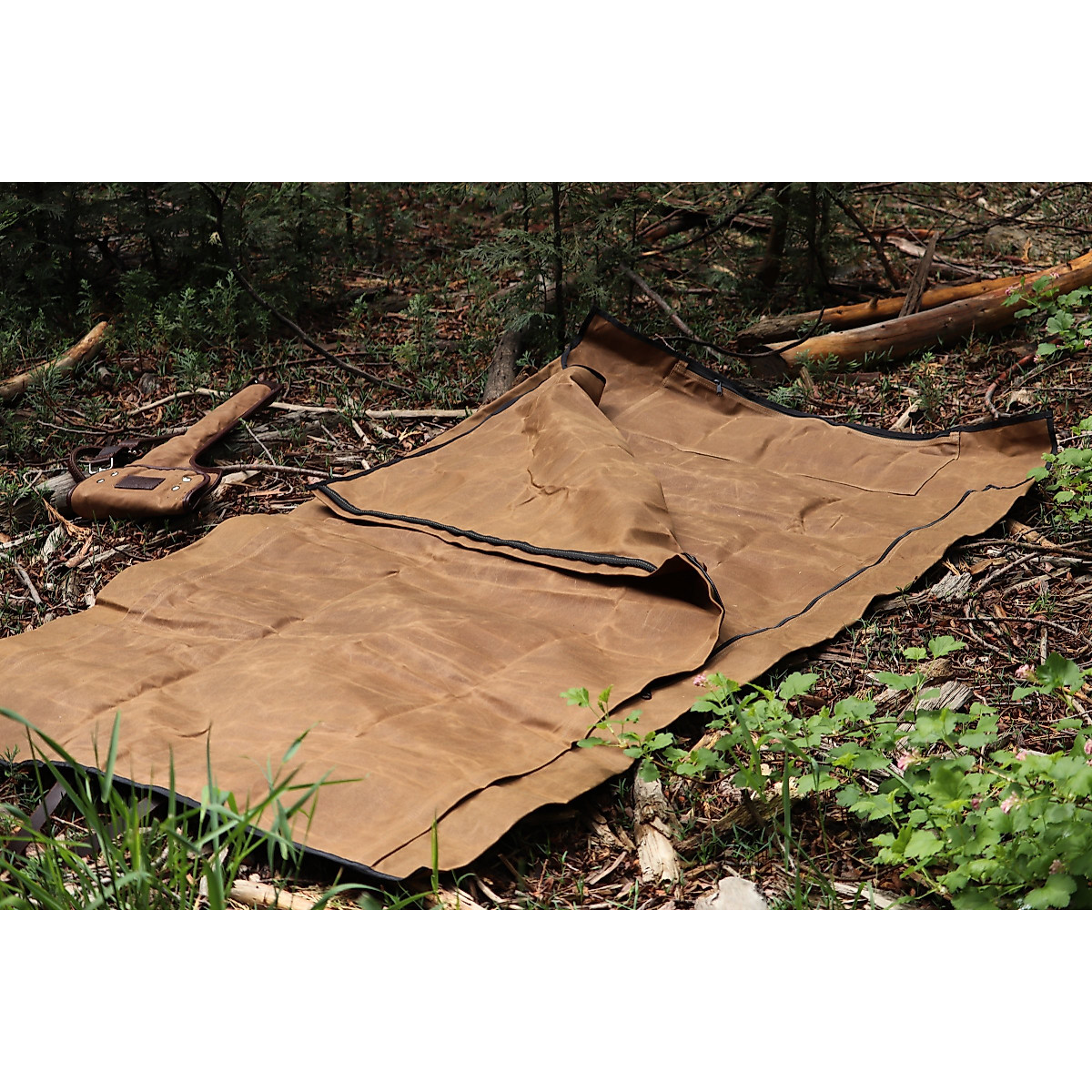 1844 Helko Werk Handmade Waxed Canvas Cowboy Bedroll - Camping Bed Roll with Leather Straps and Zipper - Waterproof Waxed Canvas Portable Bed Outdoor Camping (Bedroll Field Tan) #F8761FT