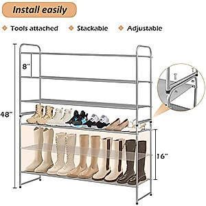 MISSLO Long 3 Tier Shoe Rack for Closet adn 4 Tier Long Shoe Organizer for Closet Shoe Organizer Storage Stackable Wide Shoe Shelf Holds Men Sneakers, Women Heels, Boots