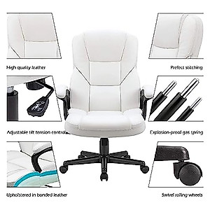 Faux Leather High-Back Executive Office Chair with Lumbar Support, White Office Chair Ergonomic (Color : All)