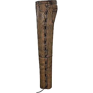 Cowboy Western Traditional Native American Leather Pants for Men Casual Classic Breeches Fashion Pant (Dirty Brown, 36'' Waist for 34'' 35'')