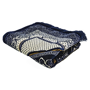 Modefa Turkish Islamic Prayer Rug - Large Wide Velvet Carpet - Soft Muslim Janamaz Sajada - Thick Turkish Prayer Mat for Men & Women - Ramadan or Eid Gift - Free Kufi Cap - Plush Paisley (Navy Blue)