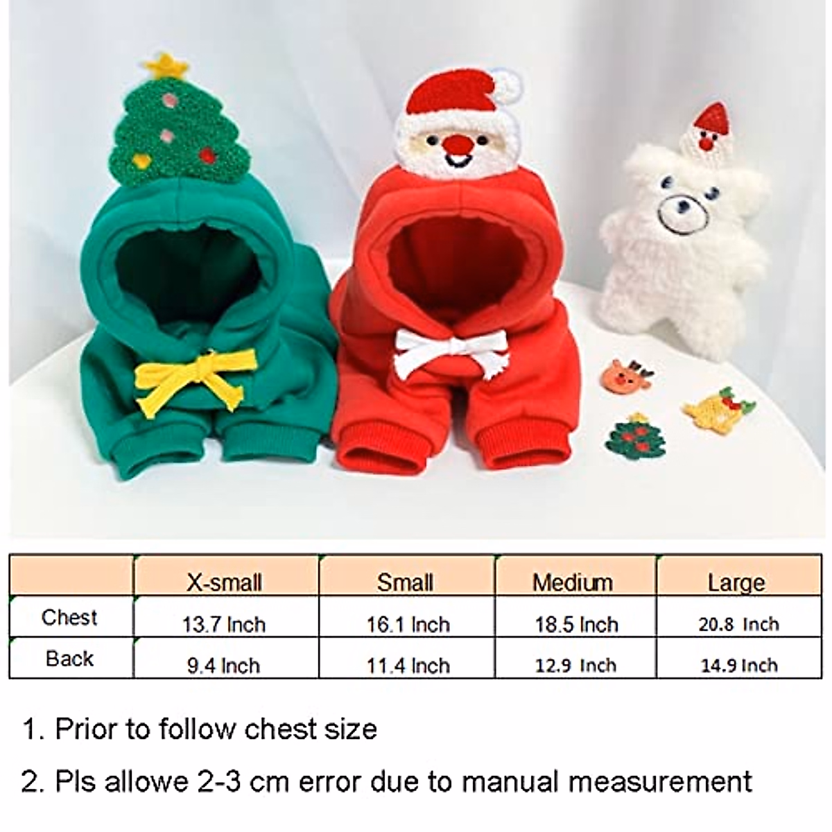 ANIAC Christmas Small Dog Hoodies Warm Puppy Hooded Sweatshirt with Cartoon Santa Claus Pet Winter Clothes Xmas Cat Apparel (X-Small, Red)
