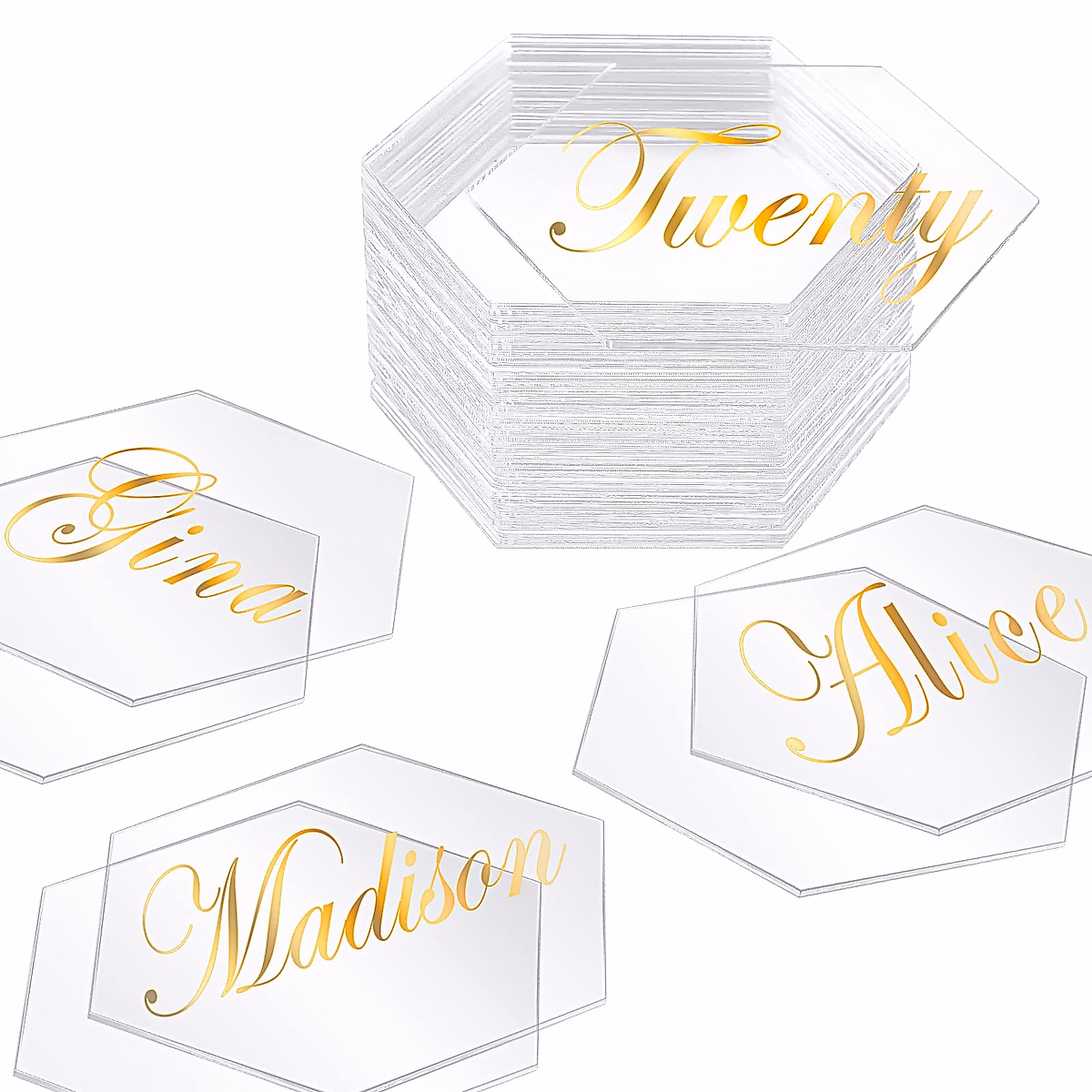 Yalikop 80 Pcs Clear Acrylic Place Cards 3.15" x 2.76" Hexagon Blank Plates Acrylic Hexagon Tiles Acrylic Name Plate Acrylic Seating Chart Escort Name Plate for Wedding DIY Table Setting Dinner Party