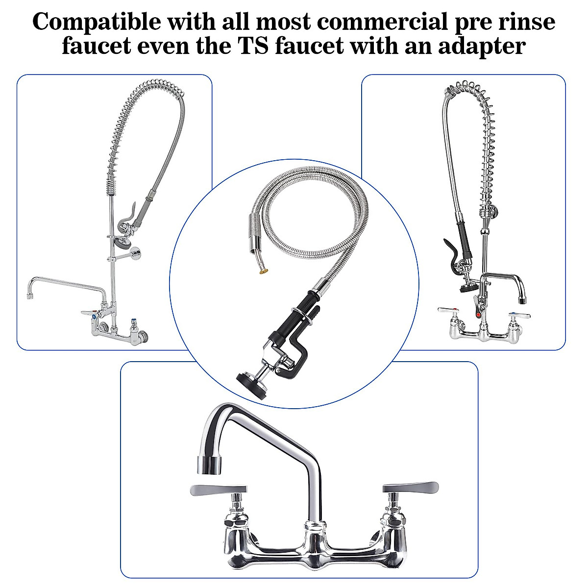 KWODE Spray Valve with Pre-rinse Hose, 38" Flexible Stainless Steel Hose with High Pressure Pre Rinse Spray Nozzle Sprayer Head Assembly Kit for Commercial Restaurant Industrial Kitchen Sink Faucet