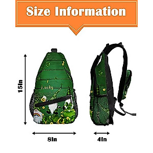Sling Backpack, St.Patrick's Day Shamrocks Gnome Green Wood Grain Waterproof Lightweight Small Sling Bag, Travel Chest Bag Crossbody Shoulder Bag Hiking Daypack for Women Men