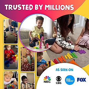 Skoolzy Rainbow Stacking Bears with Matching Sorting Cups 69 Piece Set, 60 Bear counters, Scissor Tongs, Rainbow Cups, Storage Bag, Sorting dice Game