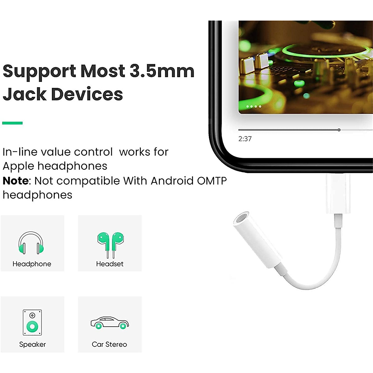 Apple MFi Certified 2 Pack Headphone Adapter for iPhone Connects Lightning to 3.5mm Dongle Auxiliary Audio Splitter Cable Adapter Compatible with iPhone 8 11 12 X XR XS Support All iOS System