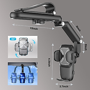 WUITIN Car Phone Holder, 360° Multifunctional Car Sun Visor Phone Holder Universal Adjustable Cell Phone Holder for Car Home Kitchen Compatible with Most Cell Phones