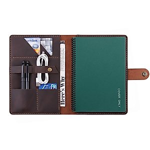 Leather Folio Cover Compatible with Rocketbook Executive Size 6 x 8.8, Handmade Rustic Leather Journal Cover for A5 Notebooks - Coffee