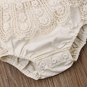 Newborn Infant Baby Girl Clothes Lace Halter Backless Jumpsuit Romper Bodysuit Sunsuit Outfits Set (Off White, 6-12 Months)