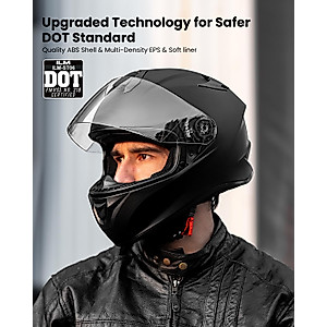 ILM Full Face Motorcycle Street Bike Helmet with Enlarged Air Vents, Free Replacement Visor for Men Women DOT Approved Model ST-06 (Matte Black, Large)