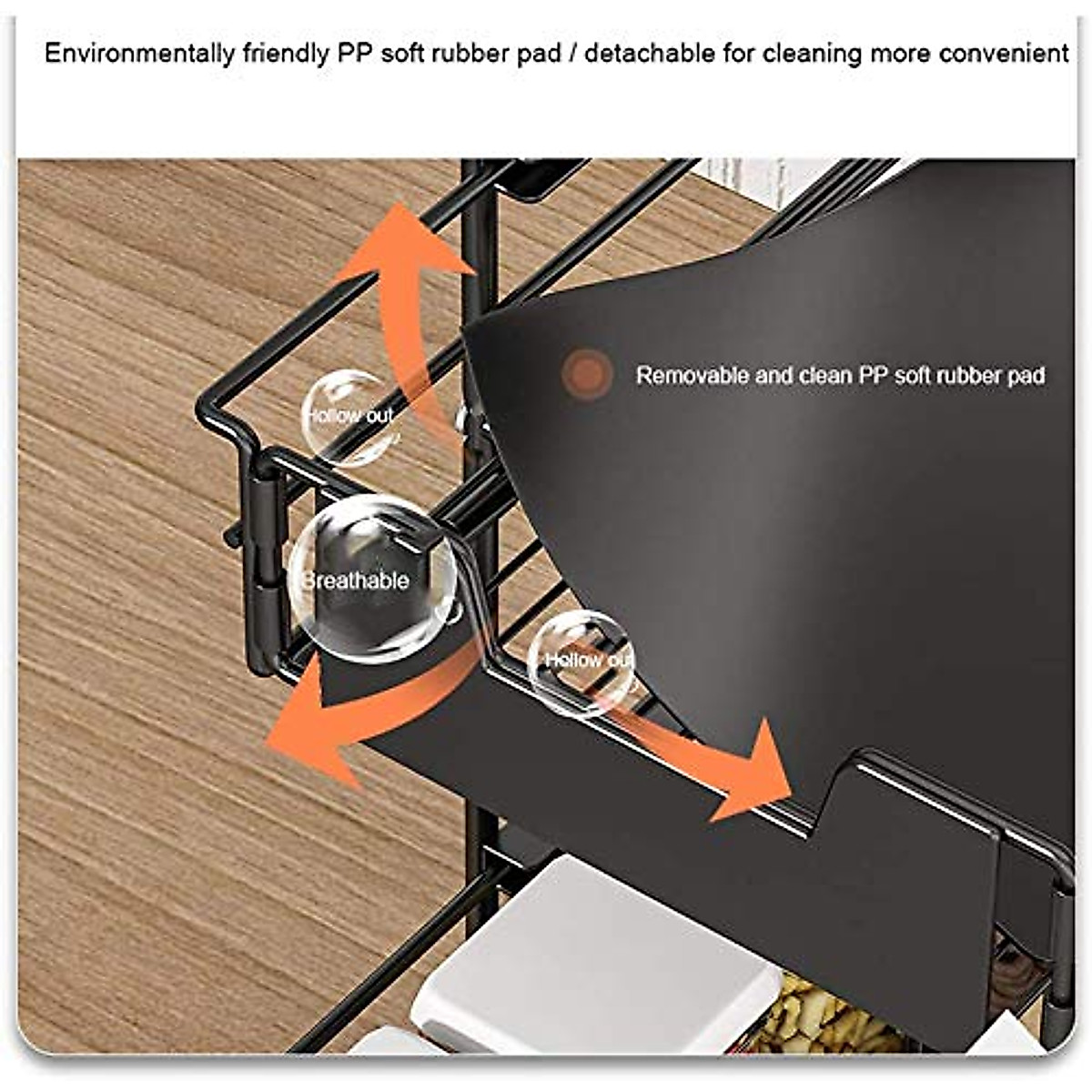 YUEGOO Kitchen Sinks Solid Under Sink Storage Kitchen Shelf,Multifunctional Storage Shelf,Removable Drawer Shelf,for Kitchen,Bathroom,Under Sink Rack Shelf/White+black/41 * 23.5 * 43cm