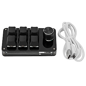 Fewb 6 Keys One Handed Mechanical Gaming Keyboard, Mini Keypad Programmable Macro Keyboard with Knob, USB Shortcut Multifunction Keyboard for PC Computer Gaming(Black)