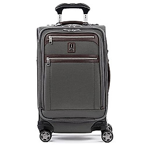 Travelpro Platinum Elite Softside Expandable Carry on Luggage, 8 Wheel Spinner Suitcase, USB Port, Suiter, Men and Women, Vintage Grey, Carry On 21-Inch