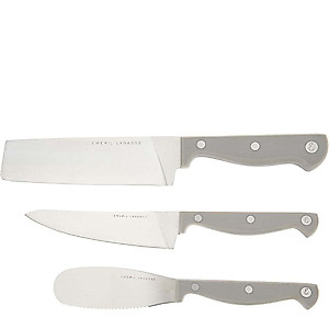 Emeril 3-Piece Specialty Cutlery Kitchen Knife Set (6.5" Nakiri, 5.5" Prep, & 4.75" Spreader Knives) (Grey)
