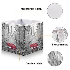 Kigai Sentimental Paris Red Umbrella Foldable Organizer Storage Bins Cube Baskets for Home Closet Drawers Shelf Toys -11*11*11in