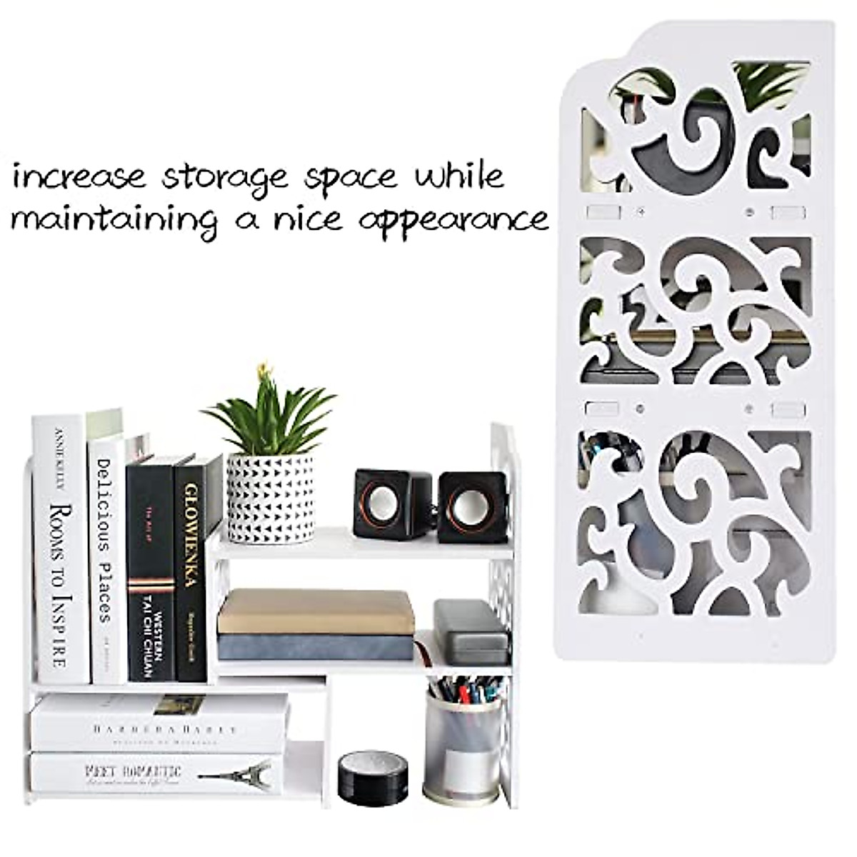 YGYQZ Small Bookshelf for Desktop Storage, Mini Cute Office Desk Shelves White Versatility Organizers for Women, Kids