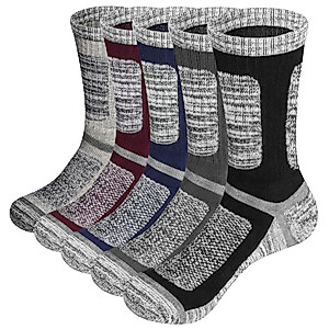 YUEDGE Mens Socks Mositrue Wicking Comfort Work Socks Padded Winter Boot Socks Thick Casual Athletic Socks For Men Size 9-11, Multicolor, 5 Pairs