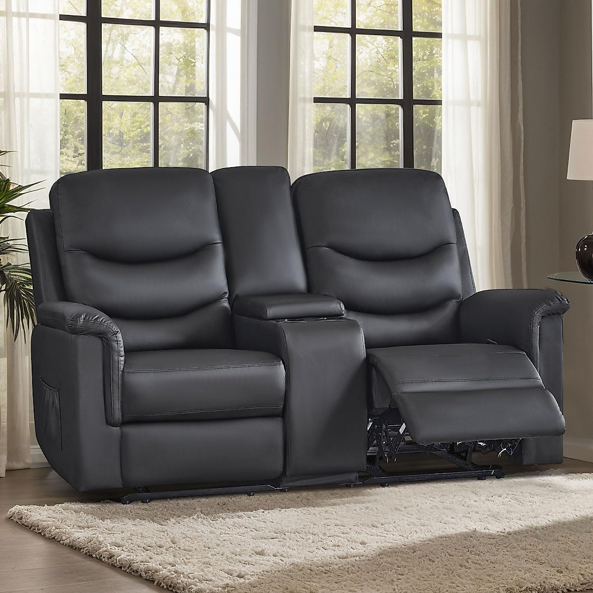 Consofa Loveseat Recliner Reclining Loveseat with Console, Wall Hugger Loveseat Recliner, Double Reclining Loveseat with Side Pockets & Cup Holders for Living Room, Office, Home Theater