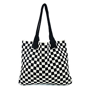 Stizimn Crochet Bags for Women Summer Beach Tote Bag Large Capacity Shoulder Bag Aesthetic Hobo Bag Knit Bag Hippie Bag (Black-C)