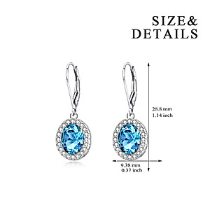 AOBOCO Halo Earrings Sterling Silver Leverback Earrings with Simulated Aquamarine March Birthstone Crystal from Austria, Hypoallergenic Simulated Aquamarine Jewelry Earrings Gifts for Women
