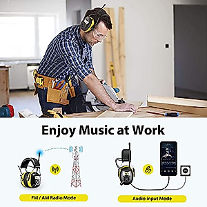 BJKing Bluetooth Hard Hat Ear Muffs, NRR 28dB Adjustable Cap-mounted Ear muff, Helmet Attachable Earmuff (Yellow)