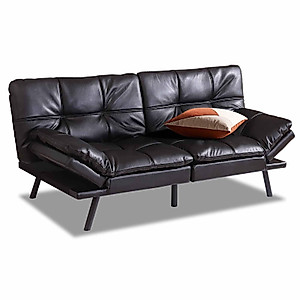 MUUEGM Faux Leather Futon Couch Bed,Convertible Memory Foam Futons Sofa Bed,Folding Sleeper Sofa Loveseat for Living Room,Office,Apartment,Small Space,71" Adjustable Backrest Armrests, Black