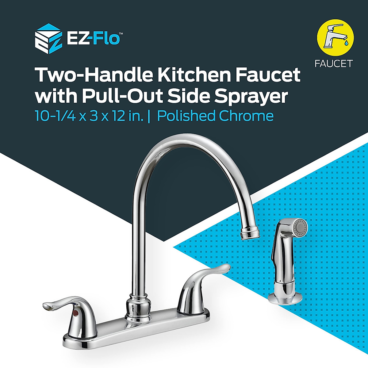 EZ-FLO Kitchen Faucet, Kitchen Sink Faucet with 2 Handles and Pull-Out Side Sprayer, 4-Hole Installation, Chrome, 10201