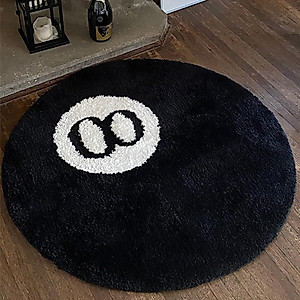 8 Ball Rug,Black Round Area Rug,23.6" Eight Ball Carpet,Non Slip Flocking Floor 8Ball Rug Bath Mat for Shower,Cute Round Rug for Bedroom Decor,Cool Rugs Doormat for Living Dining Dorm Room