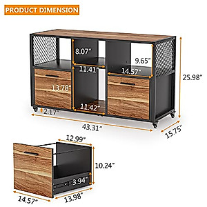 Tribesigns 2 Drawer Wood File Cabinets, Modern Mobile Lateral Filing Cabinet for Letter/ A4 Size, Printer Stand with Open Storage Shelves and Drawer for Home Office, Rustic Walnut