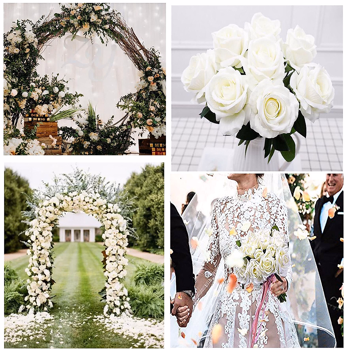 Artificial Rose Flower 12 Heads Bridal Bouquet Silk Rose Bulk for Wedding Home Valentine's Day Party Decor White Rose