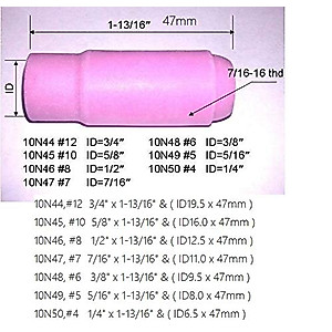 RIVERWELD TIG Alumina Nozzles Ceramic Shield Cup #8 10N46 1/2" Orifice & D12.5 x 47mm Fit DB PTA SR WP 17 18 26 TIG Welding Torch 10pk