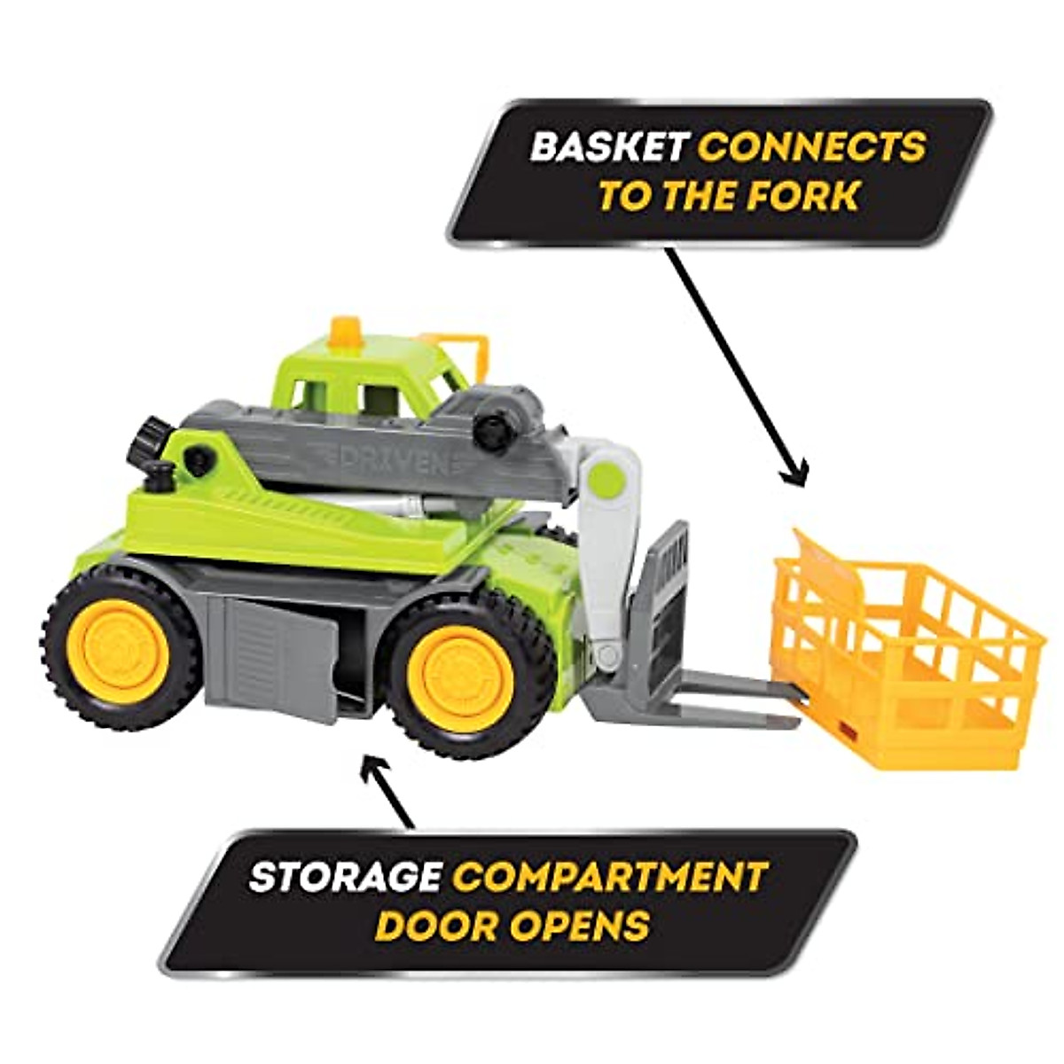 Driven by Battat – Midrange – 17" Telehandler Forklift Toy – Construction Truck Toy with Extandable Crane Arm & More – Lights & Sounds – Car Toy Gift for Boys & Girls Age 3+