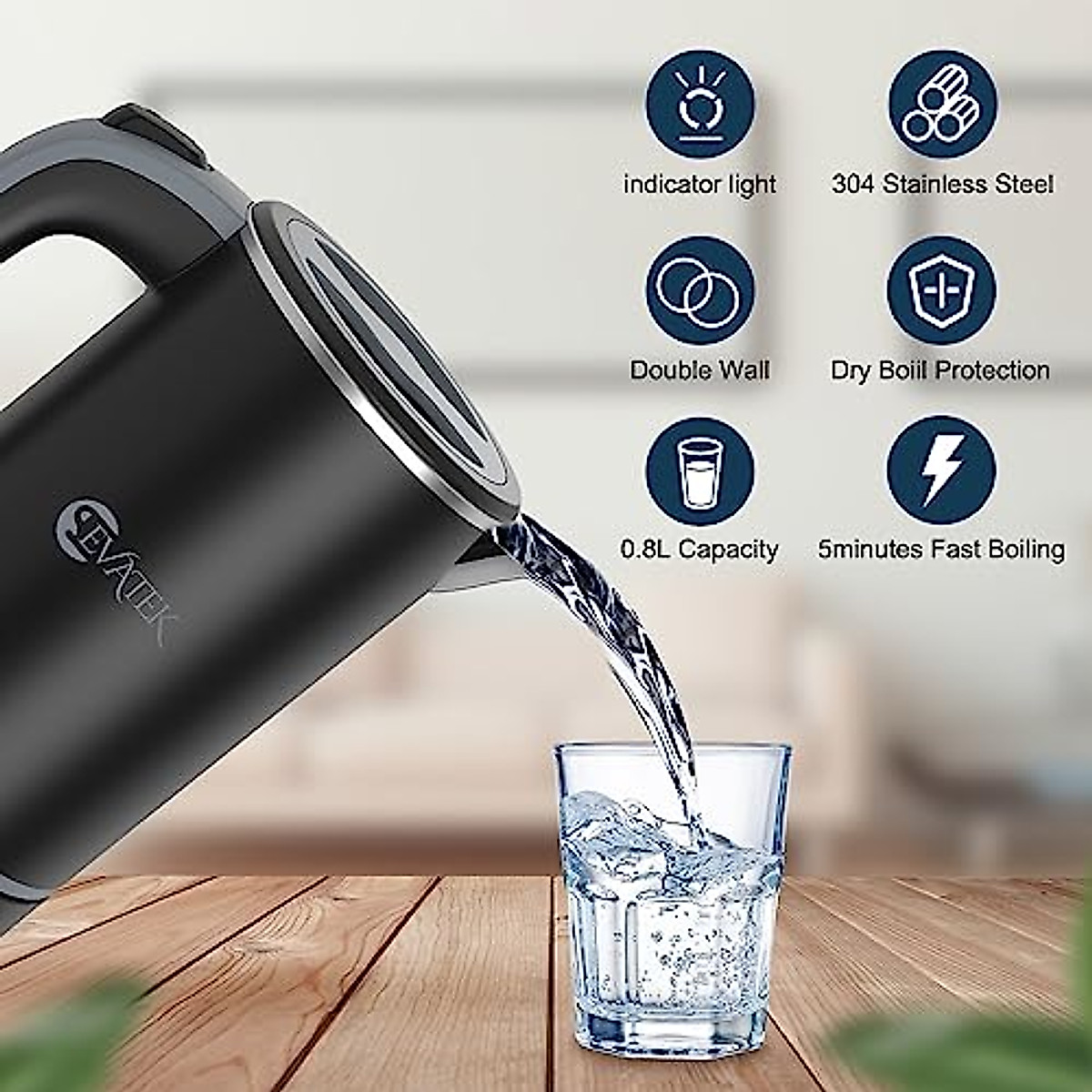 EVATEK Small Electric Kettle, Travel Mini Hot Water Boiler Heater, 304 Stainless Steel 0.8L Portable Electric Kettles for Boiling Water, 5 Mins Coffee Kettle Travel Teapot with Auto Shut-Off