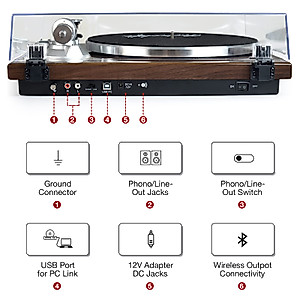 Turntables Belt-Drive Record Player with Wireless Output Connectivity, Vinyl Player Support 33&45 RPM Speed Phono Line USB Digital to PC Recording with Advanced Magnetic Cartridge&Counterweight