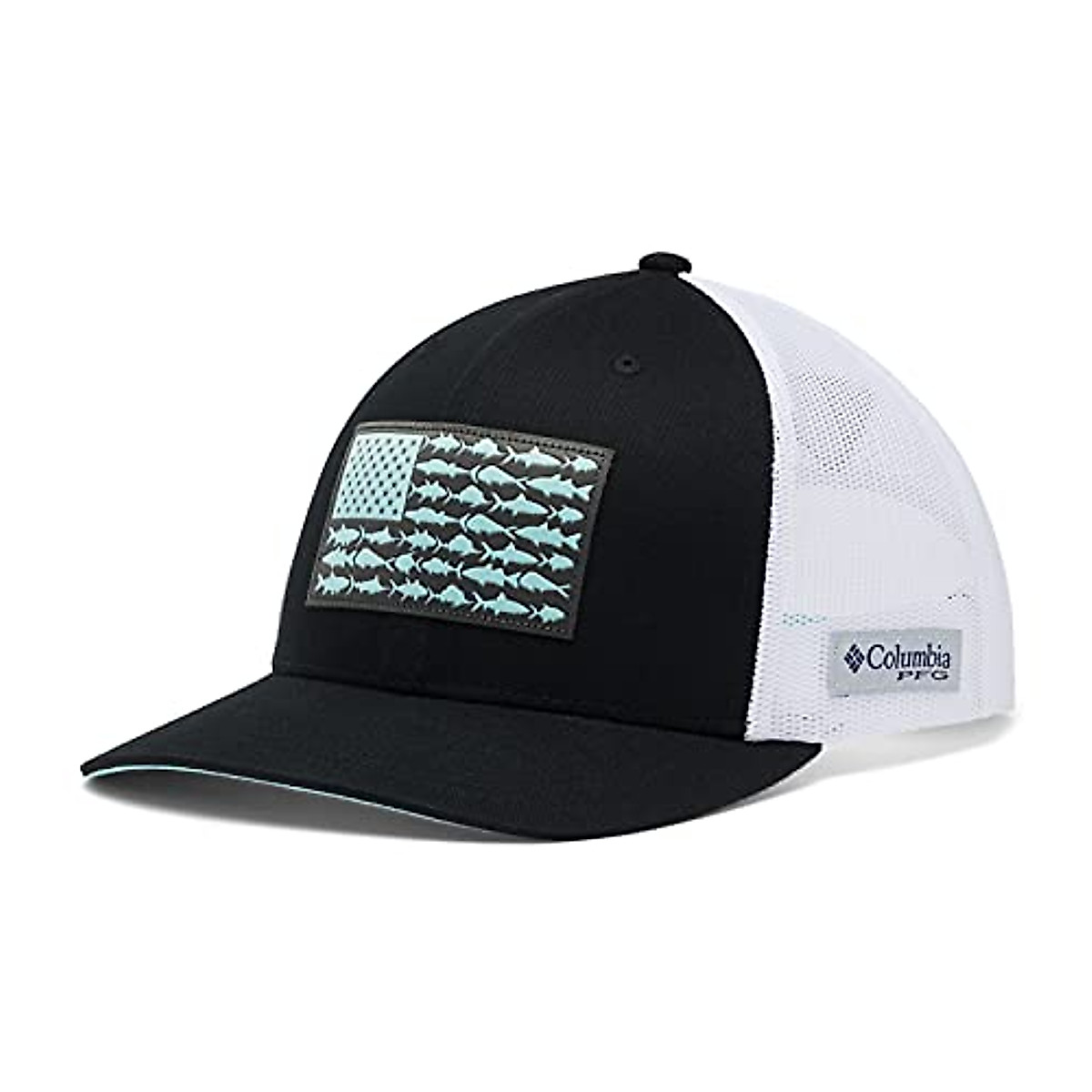 Columbia Unisex PFG Fish Flag Snapback Ball Cap, Black, White, One Size