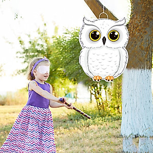Aoriher Owl Piñata with Piñatas Stick Blindfold Confetti 3D White Snowy Owl Piñatas set for Woodland Forest Wizard Animal Owl Party Shower Game Birthday Party Decorations Supplies