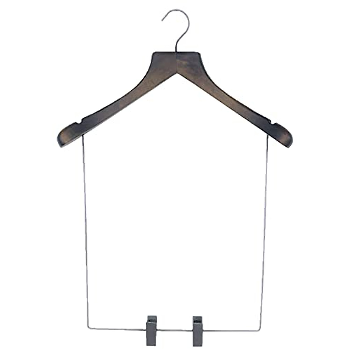 NAHANCO 17” Dark Wood Display Hanger with 16" Drop Bar, Gunmetal Clips - 12/Carton