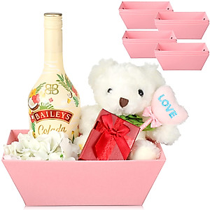 12 Pack Baskets for Gifts Empty 6.5 x 9.8" Small Rectangular Pink Basket with Handles Bulk Gift Basket Market Tray Favor for Valentines Mother's Day Birthday Wedding Bridesmaid