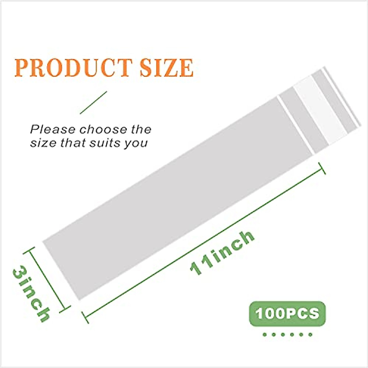 Voikinfo 100 pcs 3" x 11" Long Clear Resealable Cellophane Bags Self Sealing Treat Bags Cookie Bags with Adhesive Flap Gift Wrap Poly Bags Plastic Packaging 1.4 mil