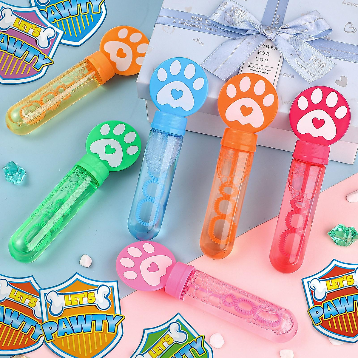 Winrayk 24Pcs Paw Print Bubble Wands for Kids Bubbles Party Favors Mini Bubbles Bulk Valentines Day Easter Goodie Bag Stuffers Christmas Birthday Gift Toy Dog Party Favors Supplies (with 24 Gift Card)