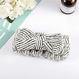 Gangel Bow Wash Headbands Bowkont Make up Hair Bands Coral Velvet Cosmetic Hairwrap Stripe Soft Coral Fleece Head Scraf Headwrap Spa Shower Washing Face for Women(Pack of 1)