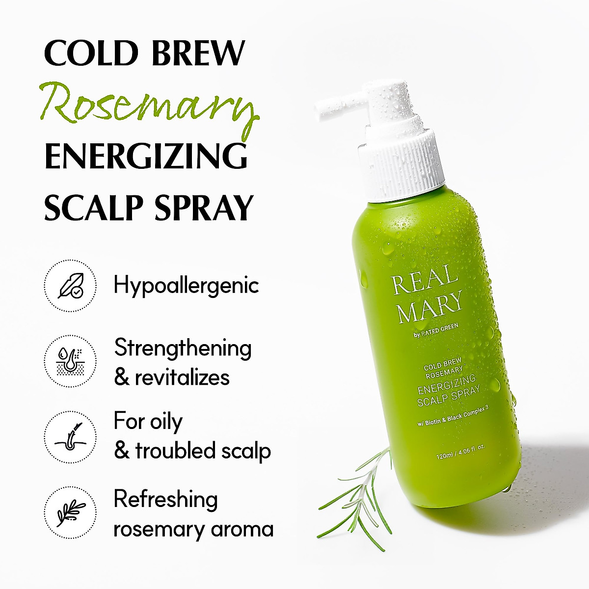 RATED GREEN REAL MARY Energizing Biotin Hair Growth Spray for Thinning Hair and Scalp for Men & Women - Rosemary and Ginger Scalp Spray | 4.06 fl oz