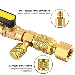 Mudder R22 R134a R12 A/c HVAC Valve Core Removal Tool Compatible with Dual Size 1/4 & 5/16 Port, R410 R32 Brass Adapter, 20 Pcs Cores and 10 Pcs Brass Nut HVAC Valve Core Removal Installer Tool Kit