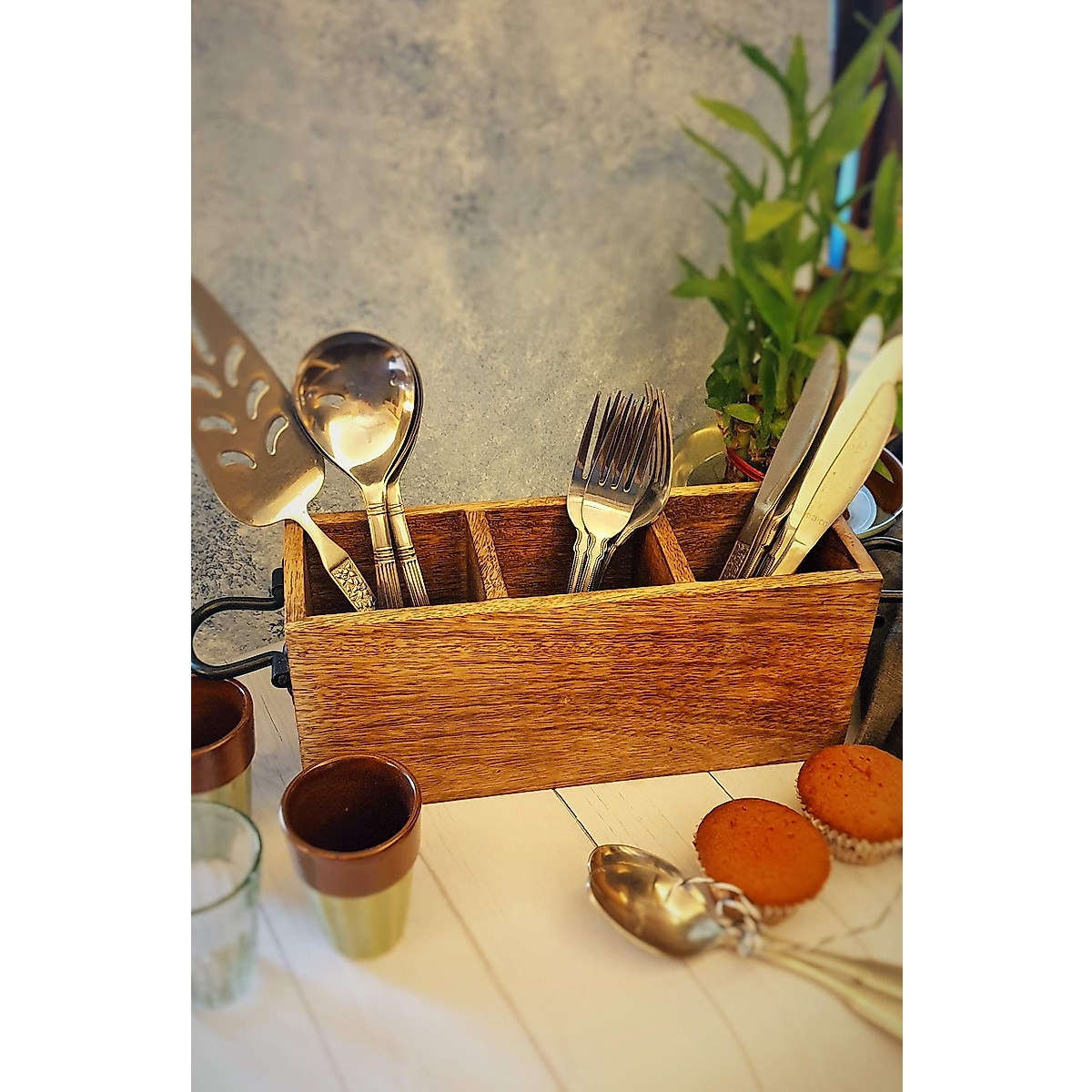 SAVON Wooden Cutlery Holder Caddy Organizer