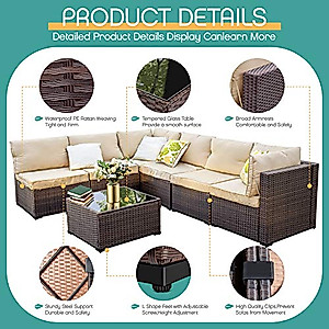 LAFWELL 7 Pieces Outdoor Patio Furniture Sets,Rattan Conversation Sectional Set,Manual Weaving Wicker Patio Sofa with Tea Table