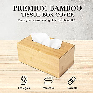 JUSK Design Tissue Box Holder, Modern, Minimalist, and Durable Wooden Tissue Box with Sliding Bottom, Easy-Refill Premium-Quality Bamboo Tissue Box Cover, Fits 184-Count Box, Rectangular