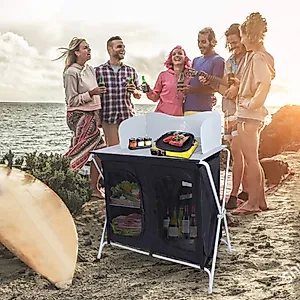 REDCAMP Aluminum Camping Table with Roll Up Table Top and Storage, Portable Folding Outdoor Grill Table for Picnic BBQ Cooking, Silver