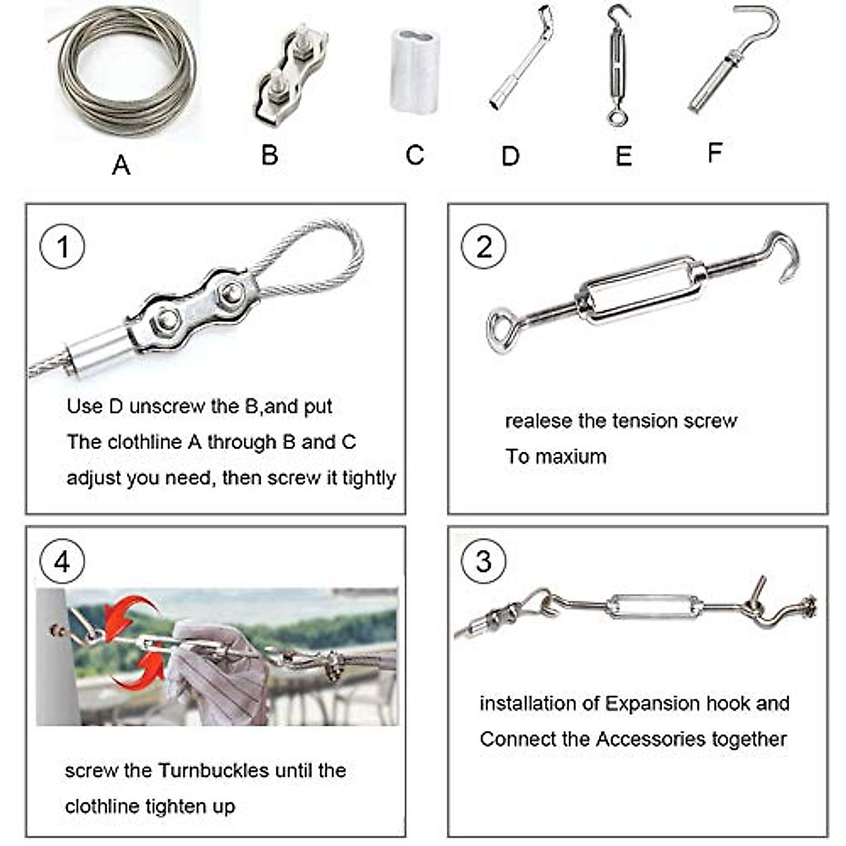 Ohaha Clotheslines/Portable Windproof Anti-sag Clothes Rope Line with Stainless Steel Cable Retractable System Clothes line retracting for Outdoor/Indoor/Home/Backyard/Travel/Drying (10ft)