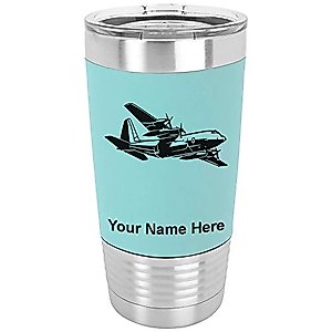 LaserGram 20oz Vacuum Insulated Tumbler Mug, Cargo Airplane, Personalized Engraving Included (Silicone Grip, Teal)